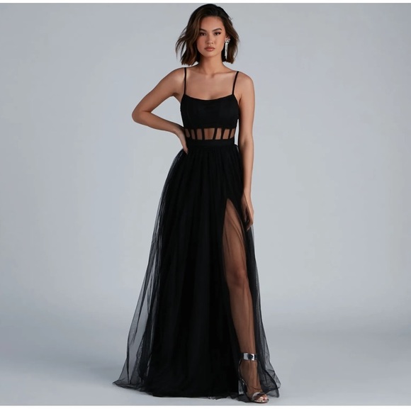 Windsor | Dresses | Windsor Kim Mesh Corset Tulle Formal Dress In Black ...